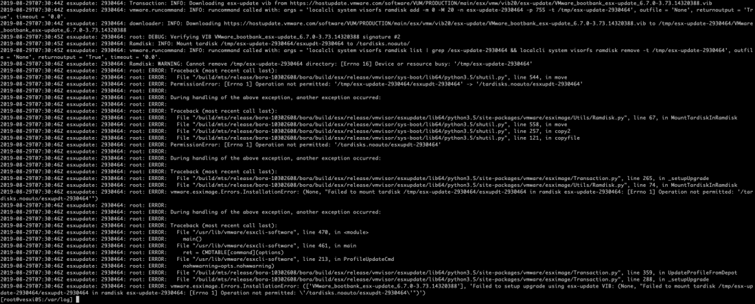 Update To Esxi 67 U3 Using Esxcli Fails With Error „failed To Setup