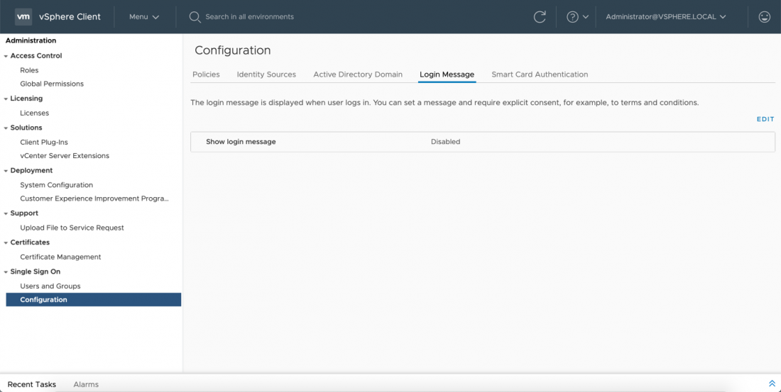 Configure the vCenter Server Login message – virBeaver