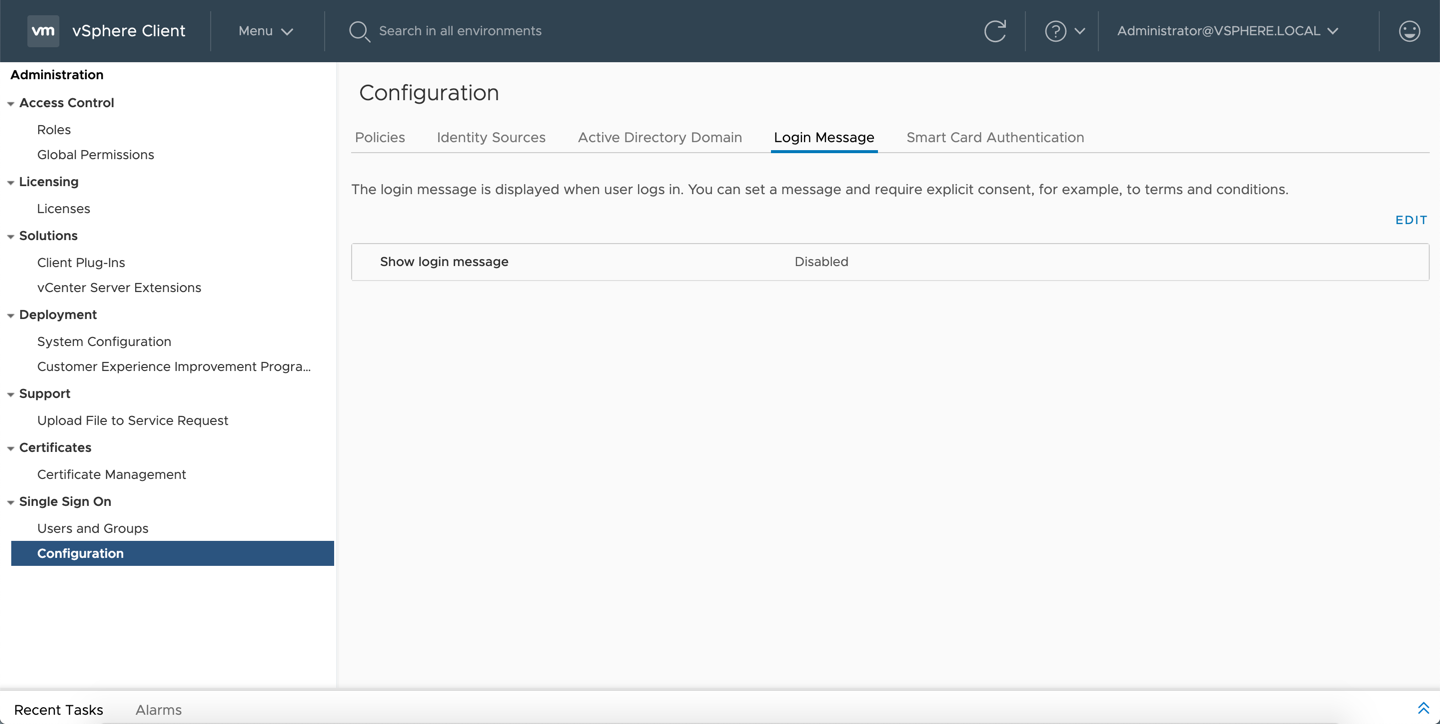 Configure the vCenter Server Login message – virBeaver