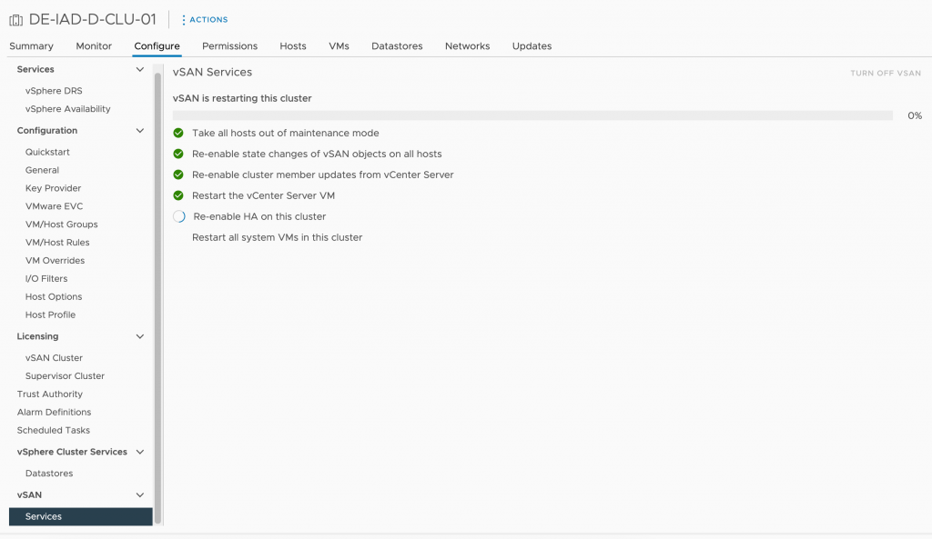 vSAN 7.0 Update 3 cluster shutdown and restart – virBeaver